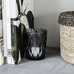 Lysglass sotet facet sort grått telysglass