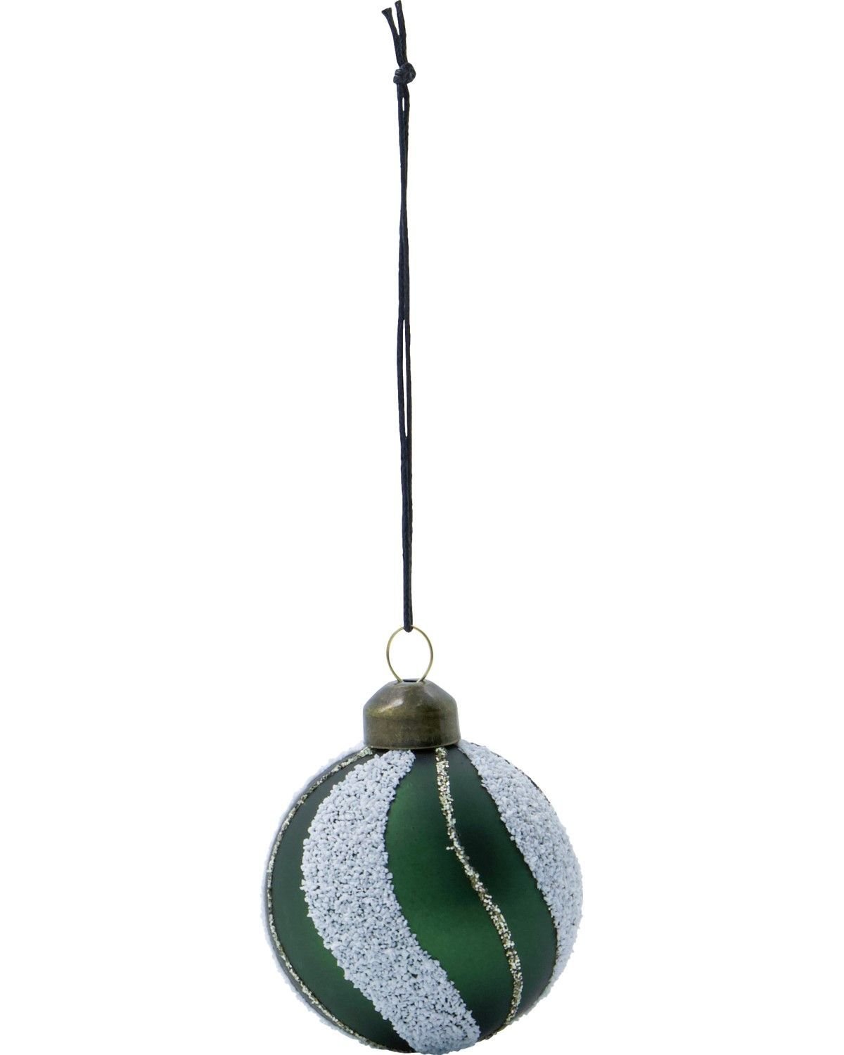 Grønn julekule med snø og glitter. Glass 6cm